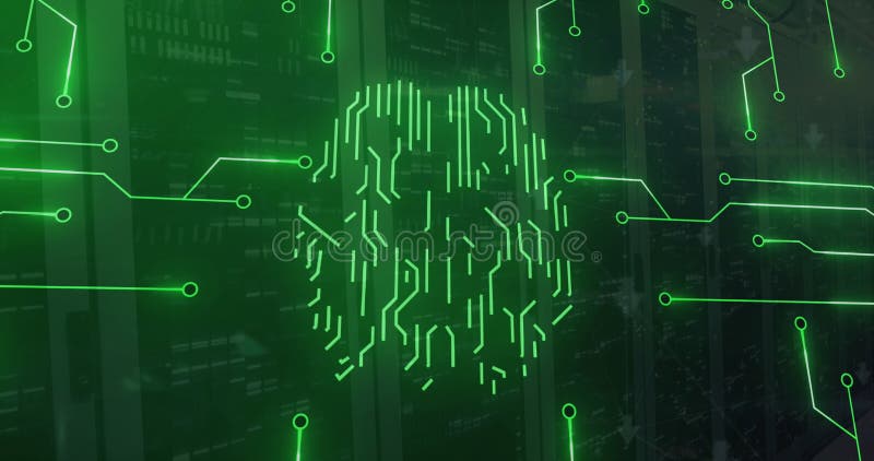 Image of Neon Network of Connections with Digital Brain Over Server ...