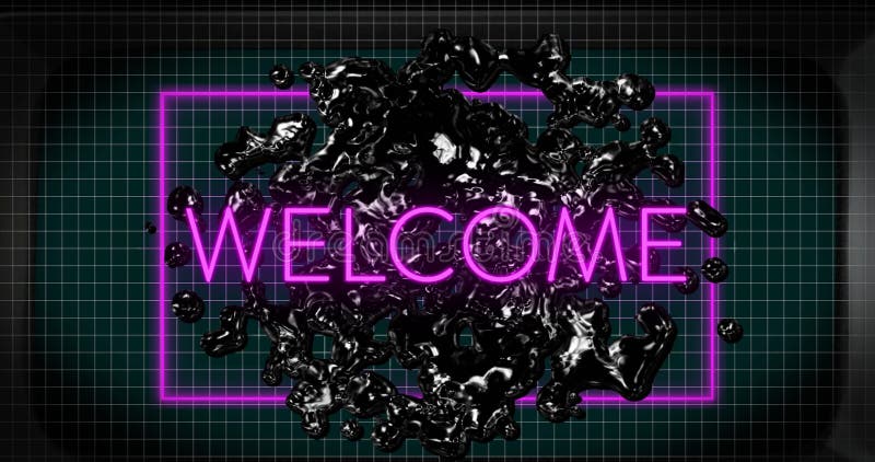 Image of Neon Purple Welcome Text Banner Over Liquid Shape Floating ...