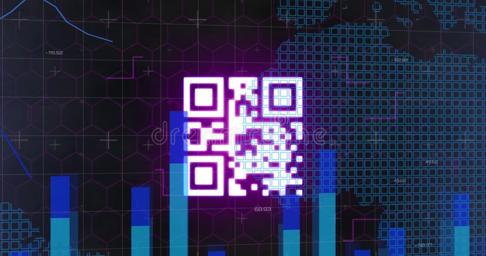 Image of Neon Qr Code with Clock Over Data Processing Stock Photo ...