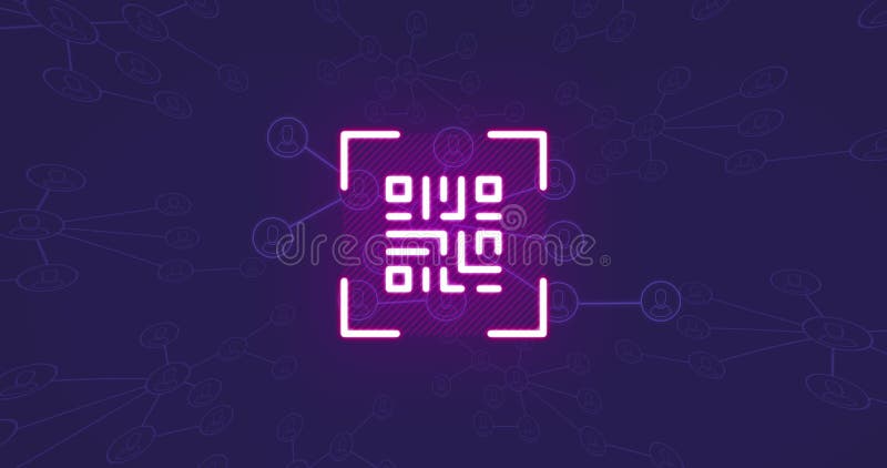 Image of Neon Qr Code and Connections on Violet Background Stock Image ...