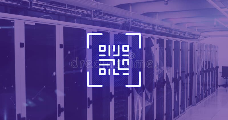 Image of Neon Qr Code Over Server Room in Violet Stock Photo - Image of ...