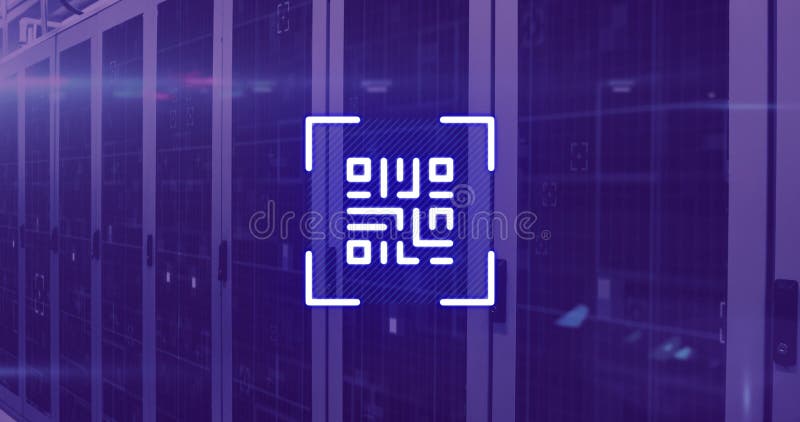Image of Neon Qr Code Over Server Room in Violet Stock Photo - Image of ...