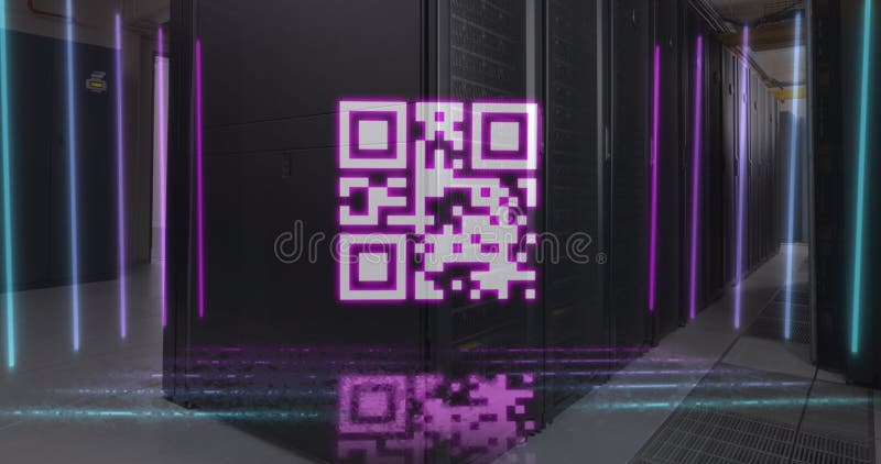 Image of Neon Qr Code Scanner Against Computer Server Room Stock Photo ...