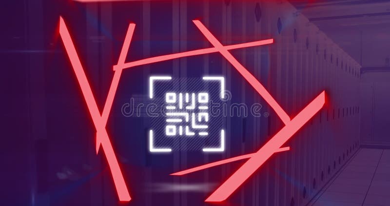 Image of Neon Qr Code Scanner and Data Processing Against Computer ...