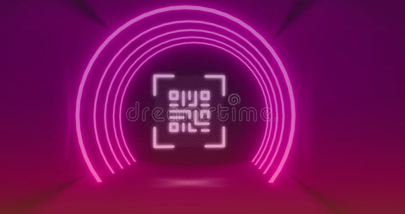 Image of Neon Qr Code Scanner and Light Trails Against Purple ...