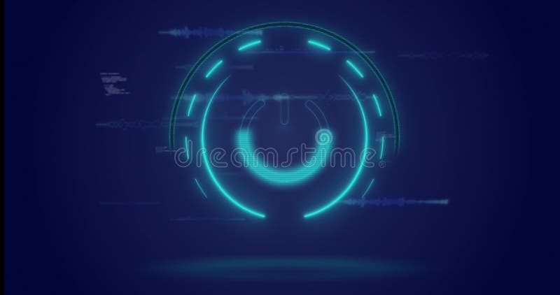 Image of Neon Round Scanner and Light Trails Over Data Processing on ...