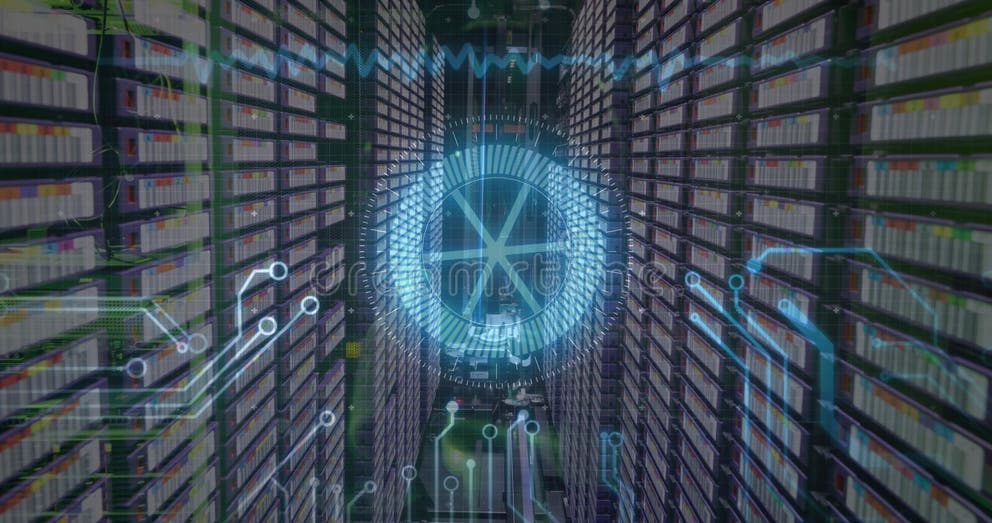 Image of Neon Round Scanner and Microprocessor Connections Against ...