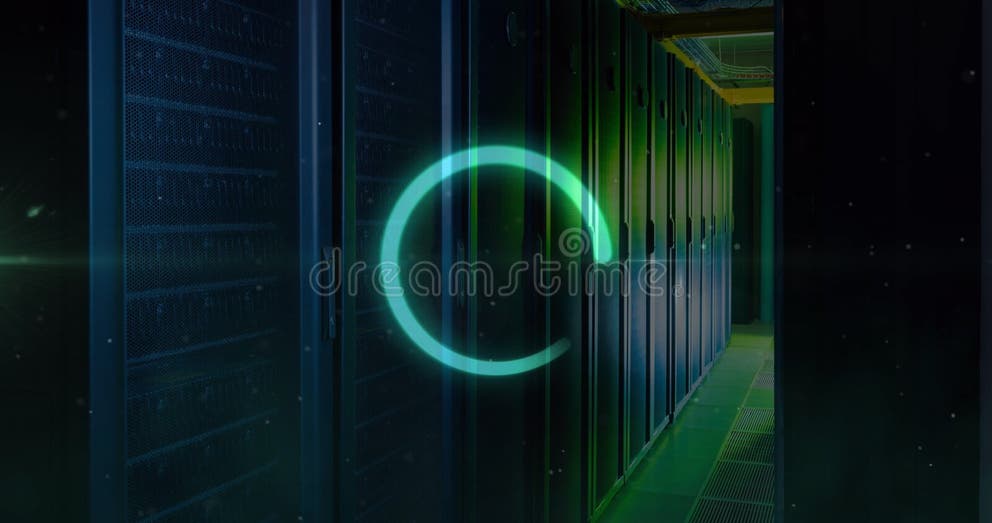Image of Neon Round Scanner and White Particles Against Computer Server ...