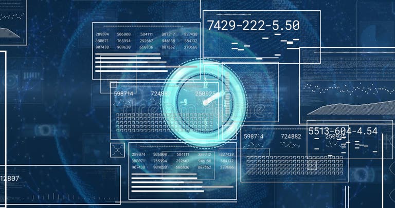 Image Neon Ticking Clock and Interfaces with Data Processing Over Globe ...