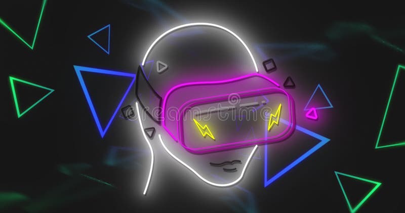 Image of Neon Triangles and Head Model in Vr Headset on Black ...