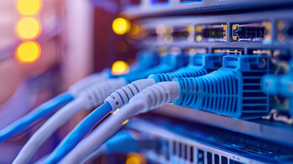 Image of Network Cables and Server Indicators in a Data Center Showing ...