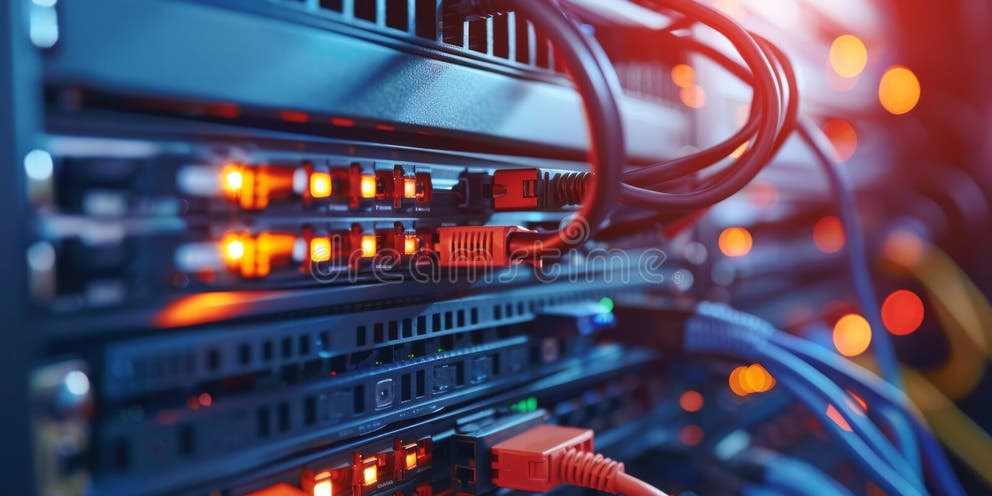 Image of Network Cables and Server Indicators in a Data Center Showing ...