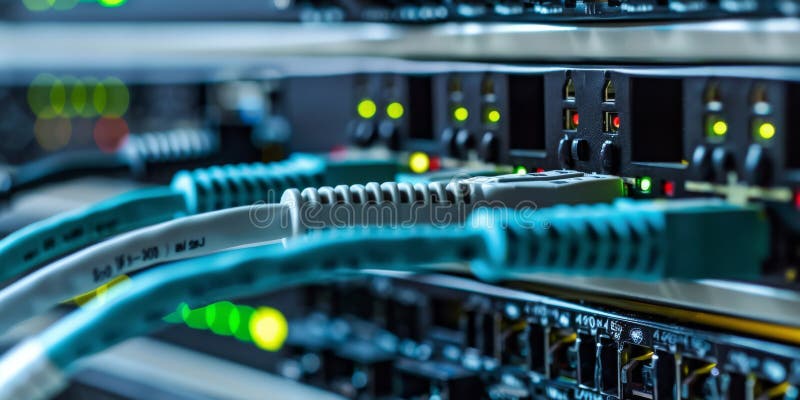 Image of Network Cables and Server Indicators in a Data Center Showing ...