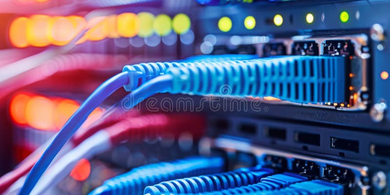 Image of Network Cables and Server Indicators in a Data Center Showing ...