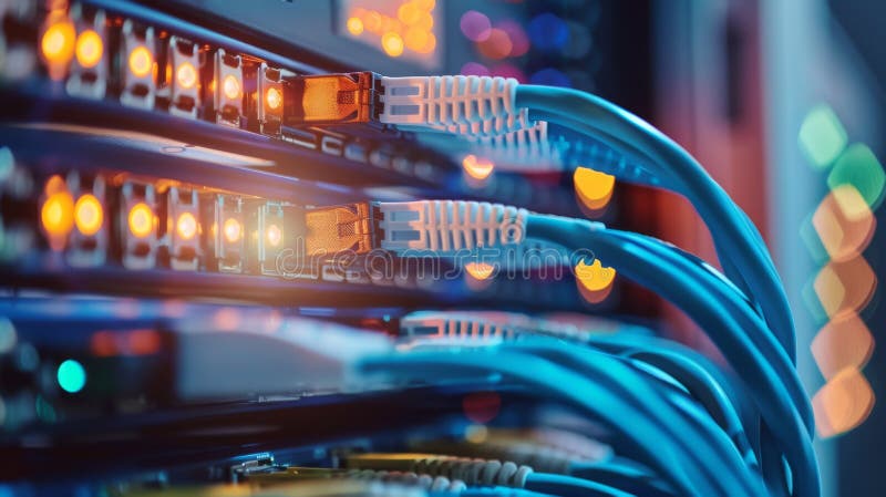 Image of Network Cables and Server Indicators in a Data Center Showing ...