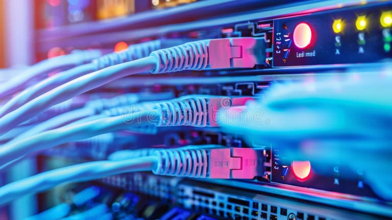 Image of Network Cables and Server Indicators in a Data Center Showing ...