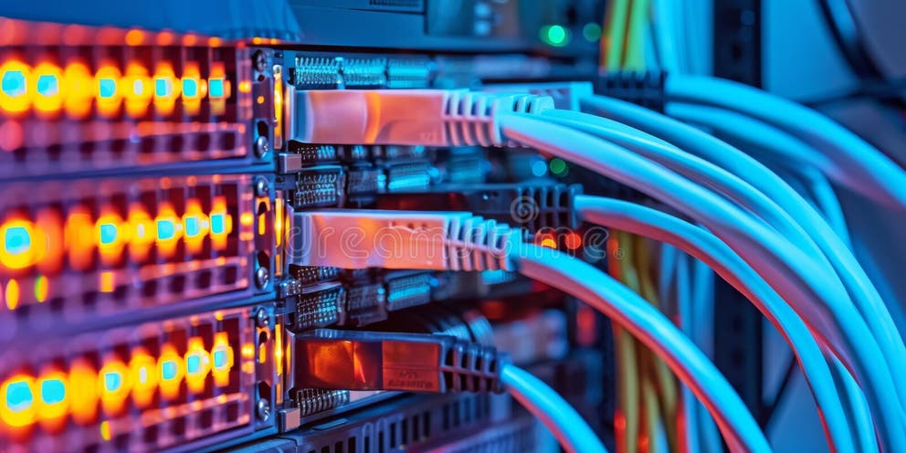 Image of Network Cables and Server Indicators in a Data Center Showing ...