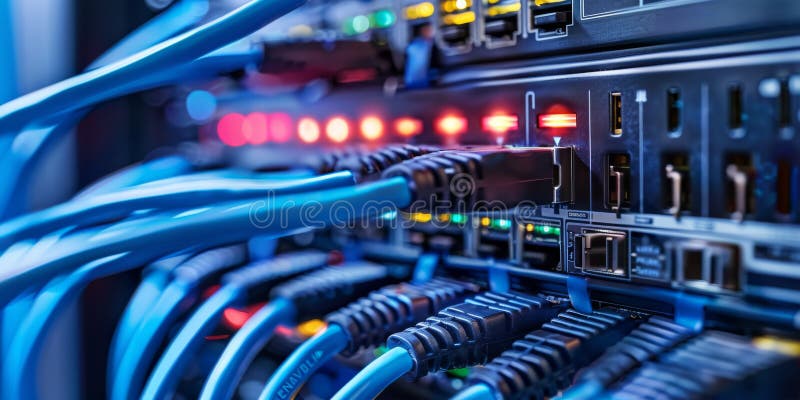 Image of Network Cables and Server Indicators in a Data Center Showing ...