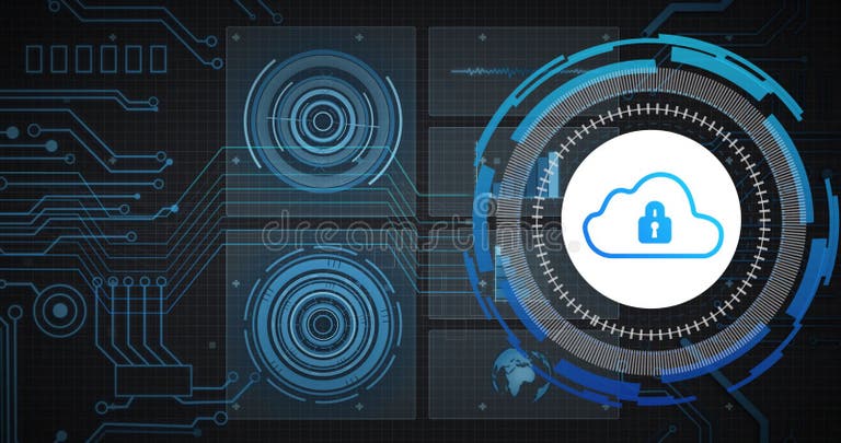 Image of Network, Charts Processing Data and Scanner with Padlock Cloud ...