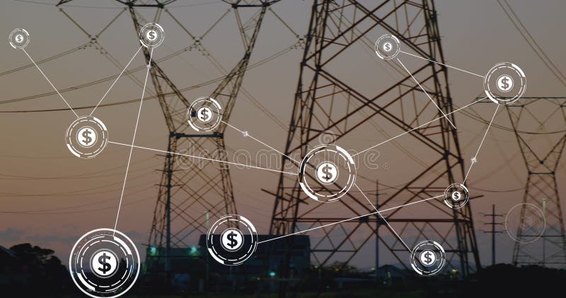 Image of Network of Conncetions with Icons Over Pylon Stock ...