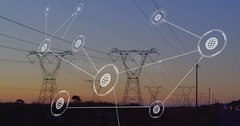 Image of Network of Conncetions with Icons Over Pylons Stock Photo ...