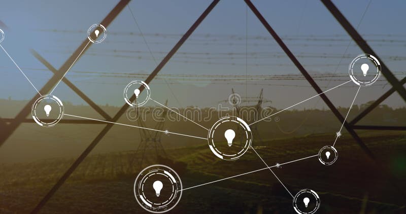 Image of Network of Conncetions with Icons Over Pylons Stock ...