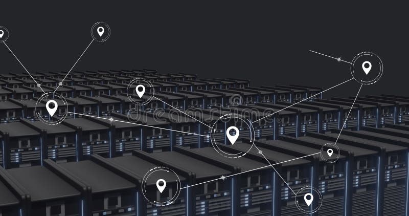 Image of Network of Conncetions with Icons Over Server Room Stock Photo ...