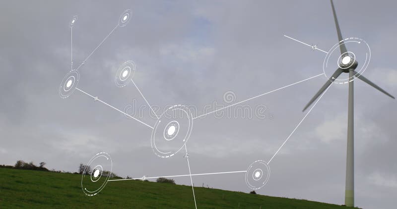 Image of Network of Conncetions with Icons Over Wind Turbine Stock ...