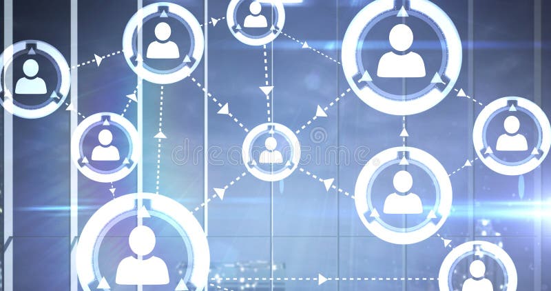 Image of Network of Connection with People Icons Over Cityscape Stock ...