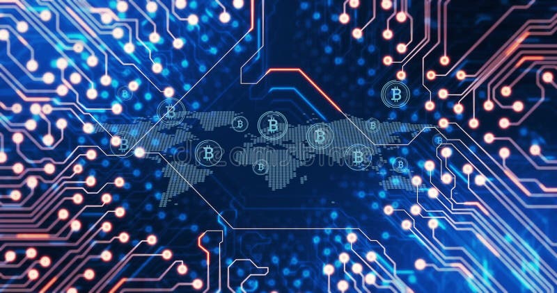 Image of Network of Connections with Bitcoins Over World Map Stock ...
