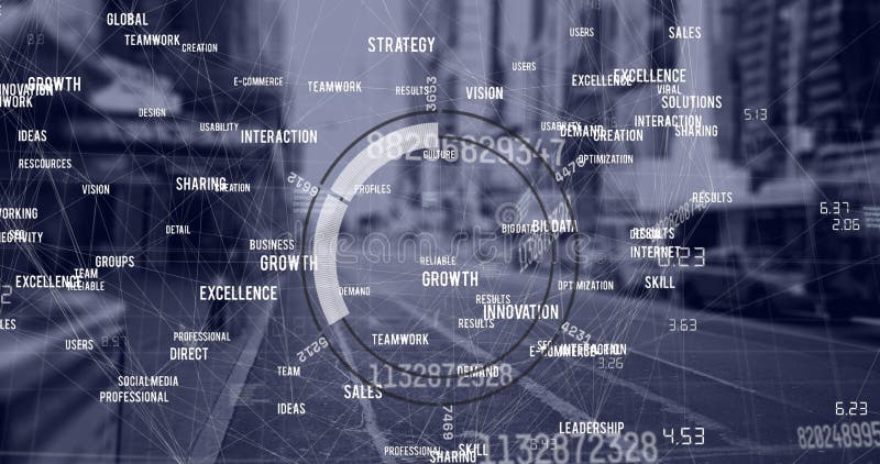Image of Network of Connections with Coordinates Over Cityscape Stock ...