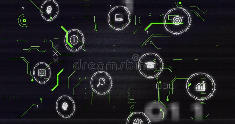 Image of Network of Connections with Data Over Media Icons Stock ...