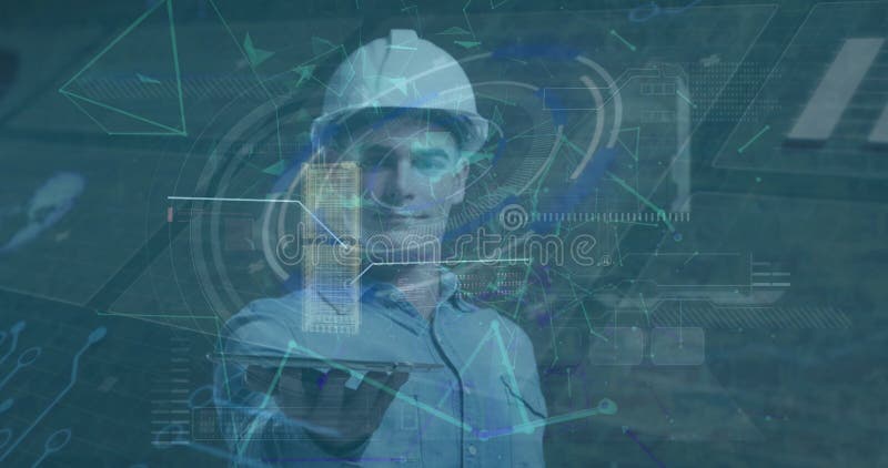 Image of Network of Connections and Data Processing Over Caucasian ...