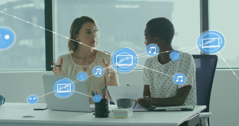 Image of Network of Connections with Devices Icons Over Diverse ...