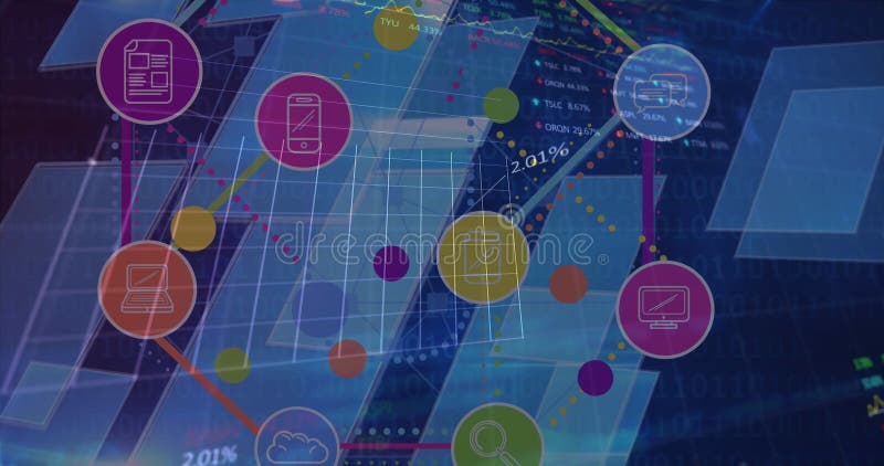 Image of Network of Connections with Digital Icons and Data Processing Stock Illustration ...