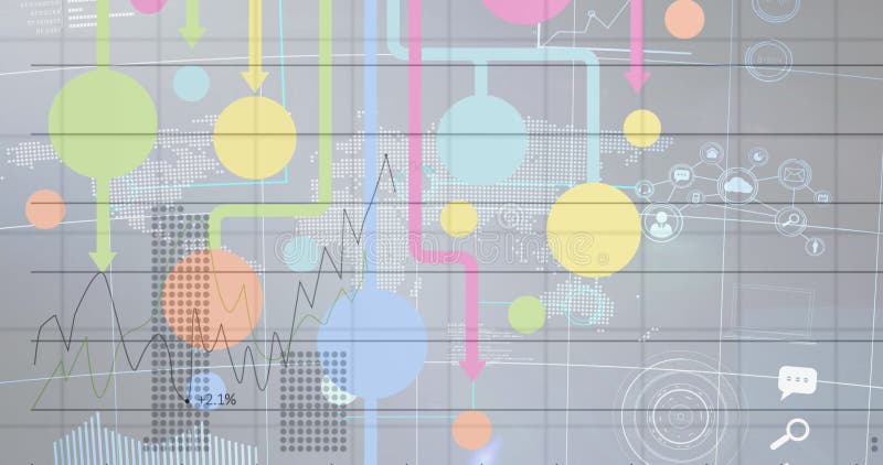 Image of Network of Connections, Digital Icons Over World Map on Grey ...