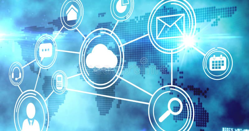 Image of Network of Connections with Digital Icons Over World Map Stock ...