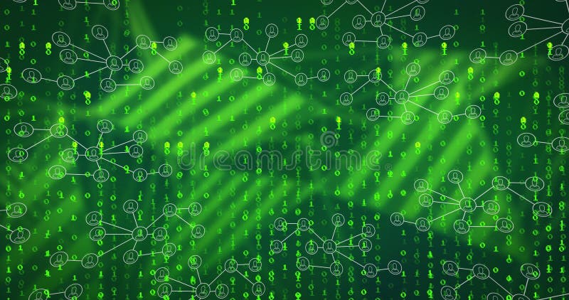Image of Network of Connections and Green Wave Over Dark Background ...