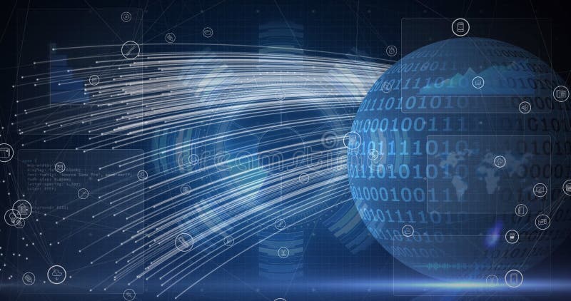 Image of Network of Connections, Icons and Binary Coding Over Globe Stock Illustration ...