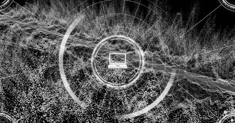 Image of Network of Connections with Icons on Black Background Stock ...