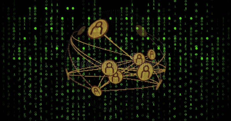 Image Of Network Of Connections With Icons Over Binary Coding Stock 