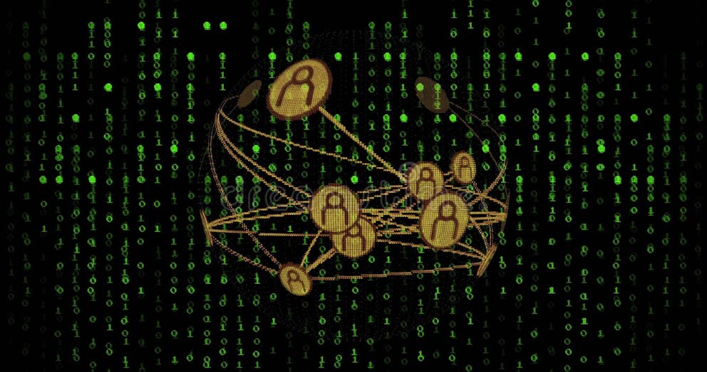 Image of Network of Connections with Icons Over Binary Coding Stock Illustration - Illustration ...