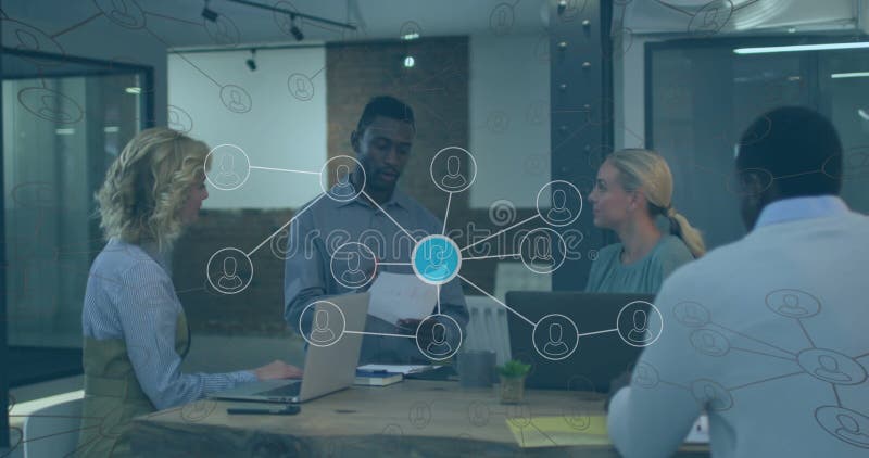 Image of Network of Connections and Icons Over Business People in ...