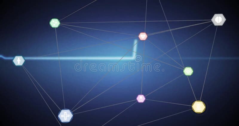 Image of Network of Connections with Icons Over Cardiograph Stock ...