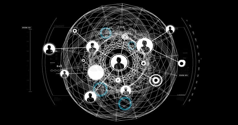 Image of Network of Connections with Icons Over Geometric Shape Ob ...
