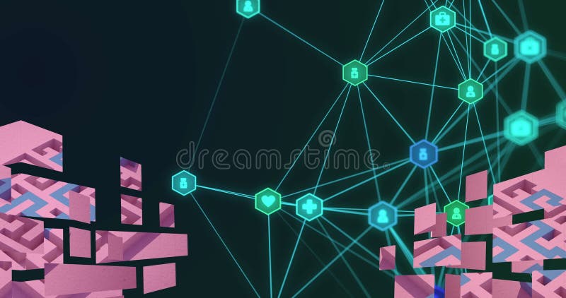 Image of Network of Connections with Icons Over Glowing Purple ...