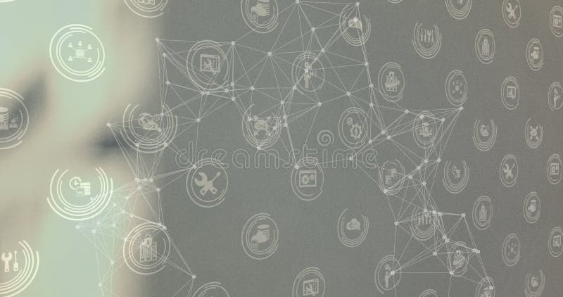 Image of Network of Connections with Icons Over Gray Background Stock ...