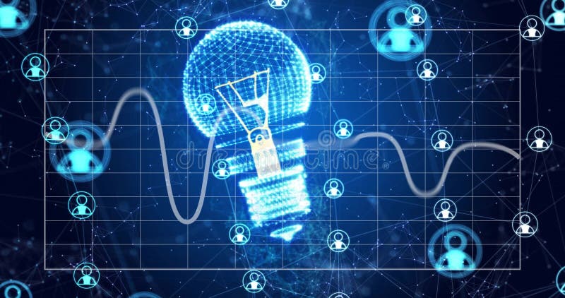Image of Network of Connections with Icons Over Lightbulb and Diagram ...