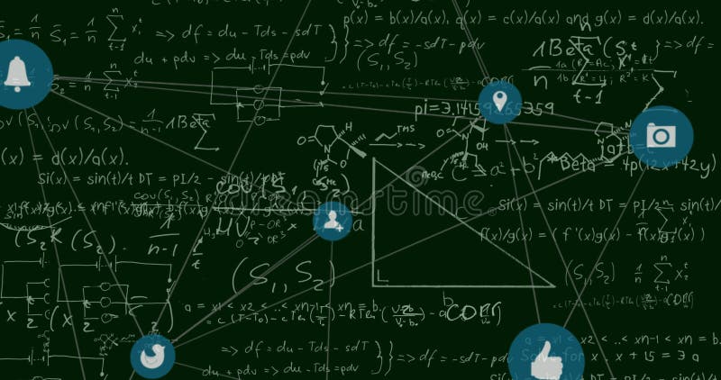 Image of Network of Connections with Icons Over Mathematical Equations ...