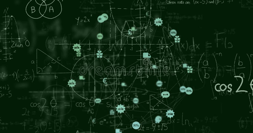 Image of Network of Connections with Icons Over Mathematical Equations ...